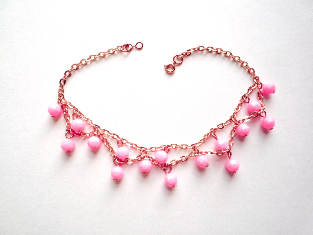 Hot Pink and Gold Anklet With Plastic Beads 10 Inches Long - Etsy