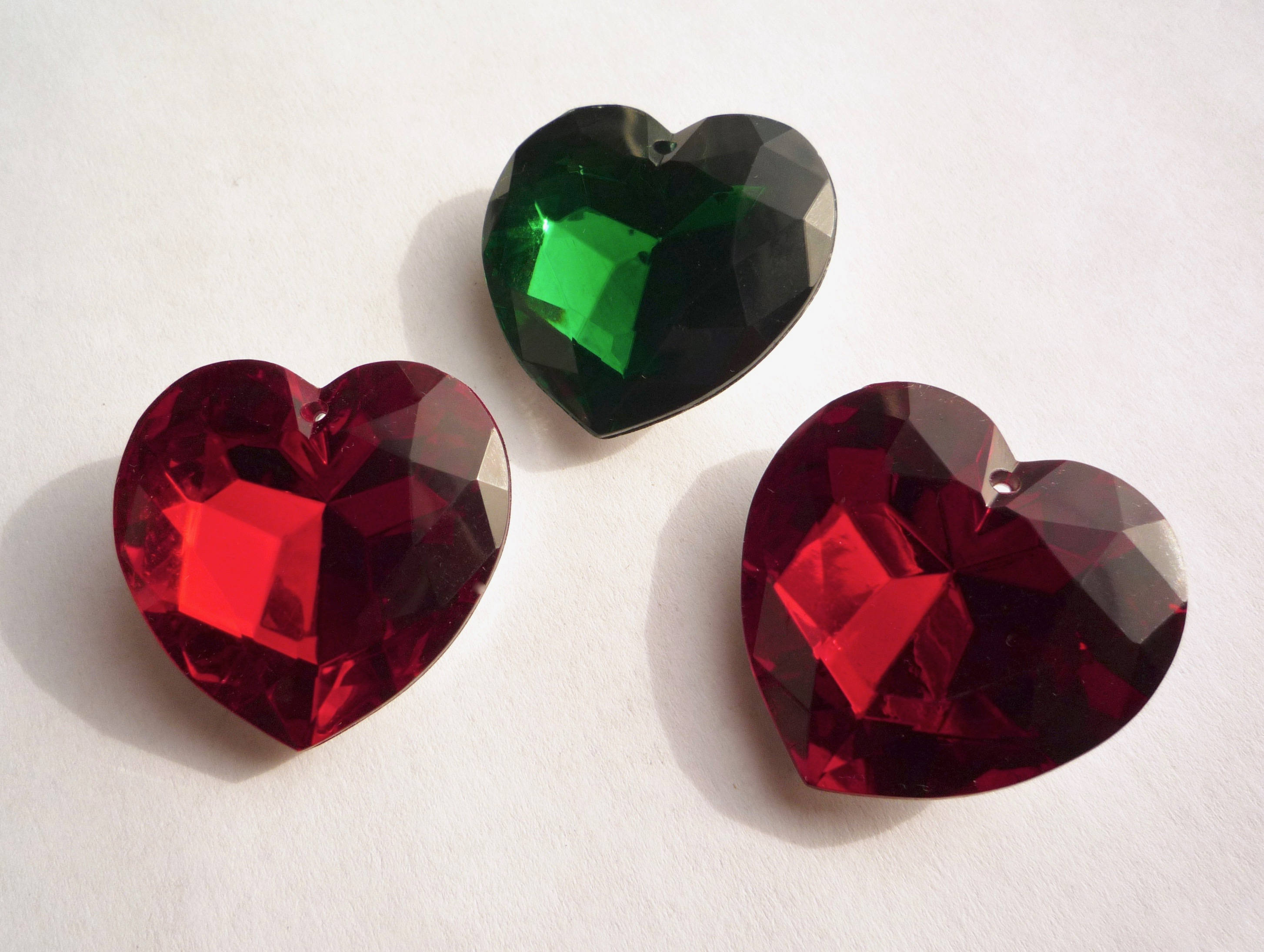 Large Acrylic Rhinestone Heart Beads, 5 Red or Green 35mm Hearts With ...