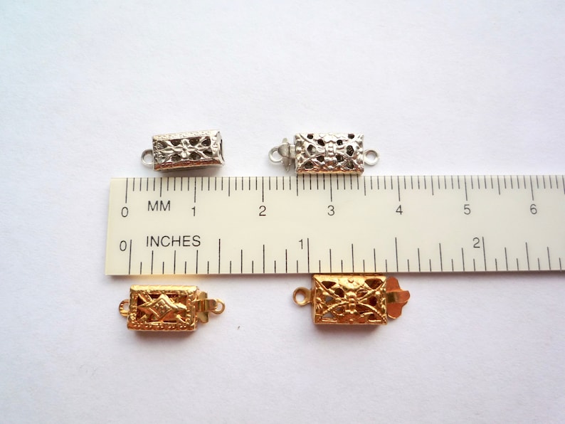 Single Strand Box Clasp, 10 Small Silver Tone or Gold Plated Rectangle ...