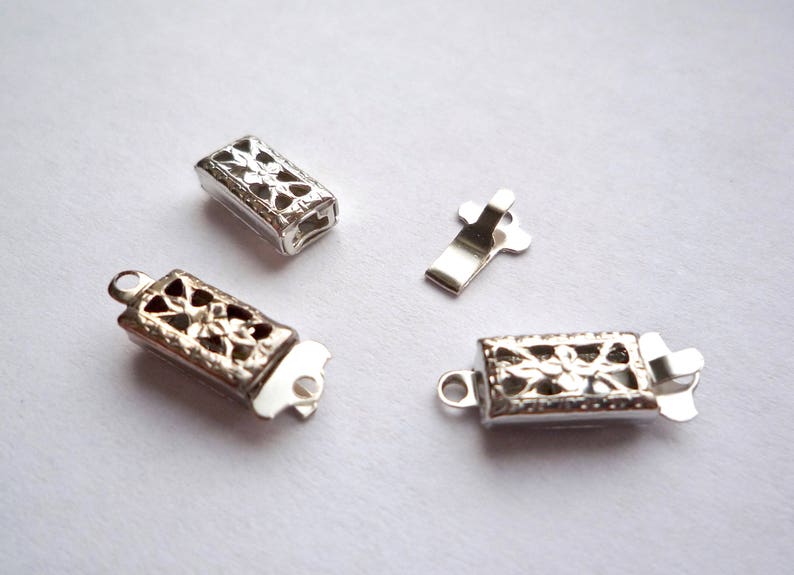 Single Strand Box Clasp, 10 Small Silver Tone or Gold Plated Rectangle ...