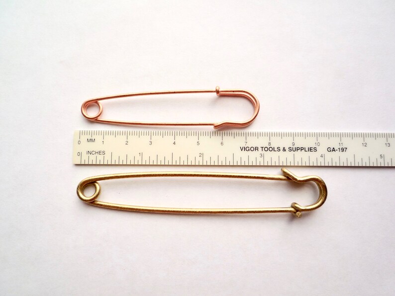 Large 3 Inch Copper or 4 Inch Brass Plated Iron Safety Pins - Etsy