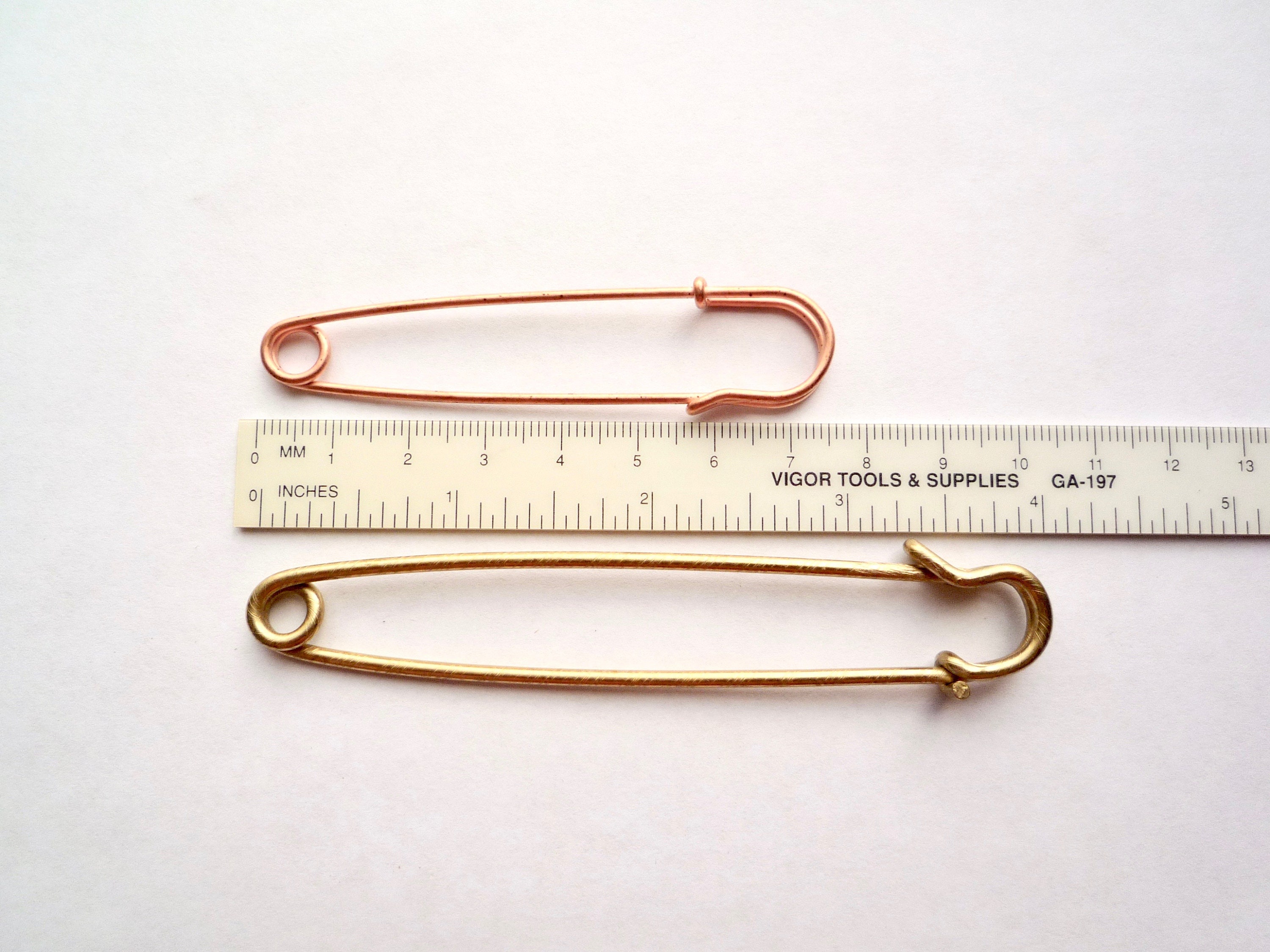Large 3 Inch Copper or 4 Inch Brass Plated Iron Safety Pins, Plain Kilt ...