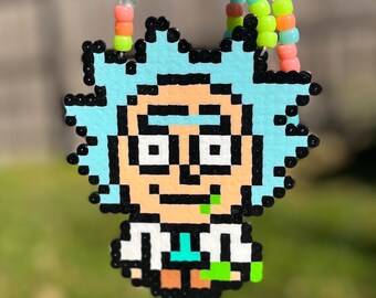 Rick Perler Necklace | Rick and Morty Glow in the Dark Kandi Bead Chain ...