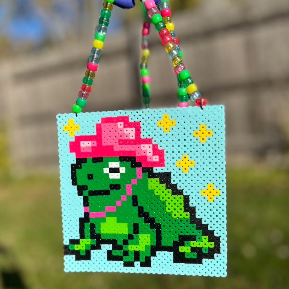 COWGIRL FROG NECKLACE | Pink Pony Toad | Festival/rave/trading Perler ...