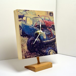 VINTAGE VOLKSWAGEN BEETLE Photo Clock on Wood With Handmade Stand for ...
