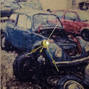 VINTAGE VOLKSWAGEN BEETLE Photo Clock on Wood With Handmade Stand for ...