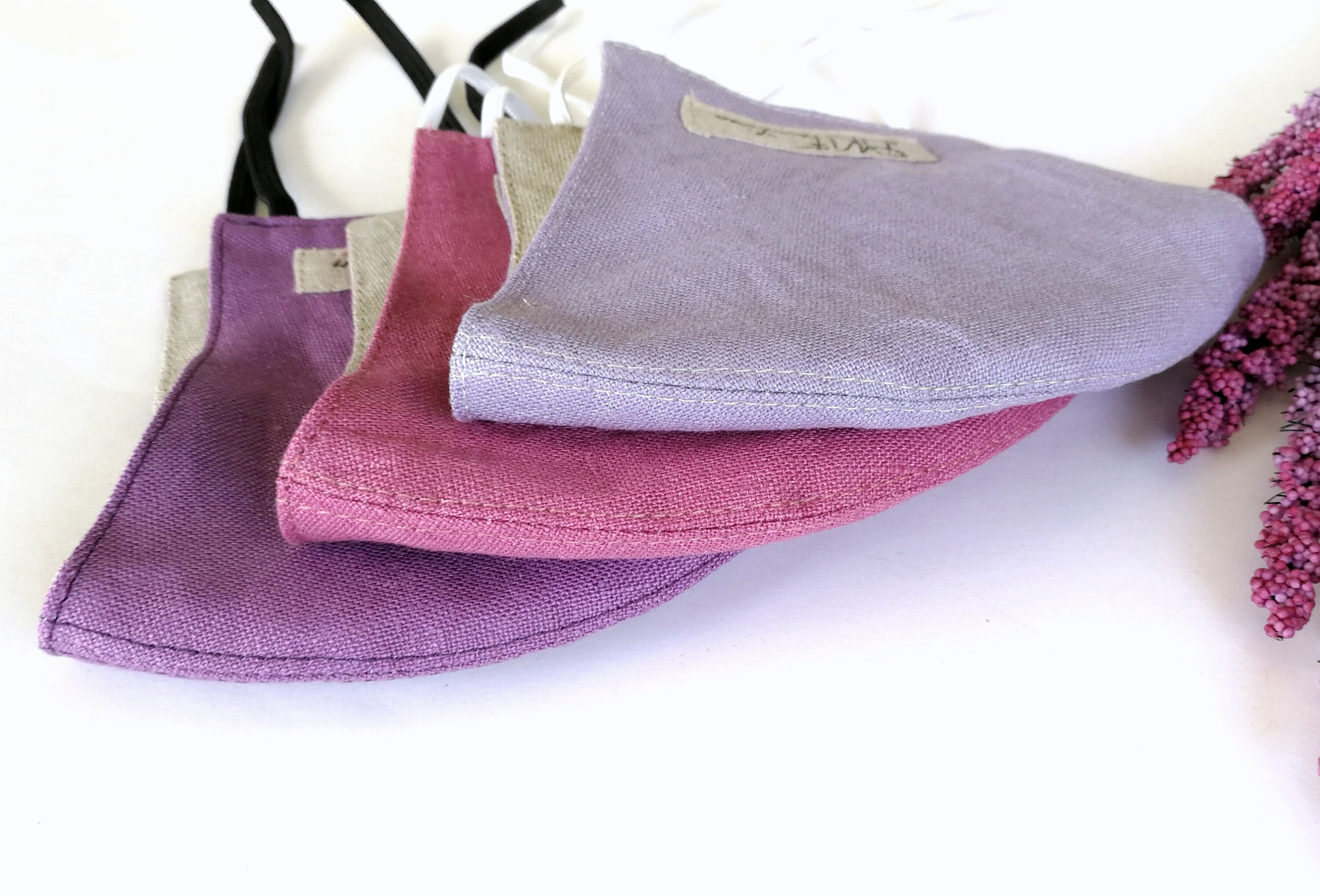 3 Layers Linen Face Mask Adult Pink Lilac Purple Dust Mask | Etsy