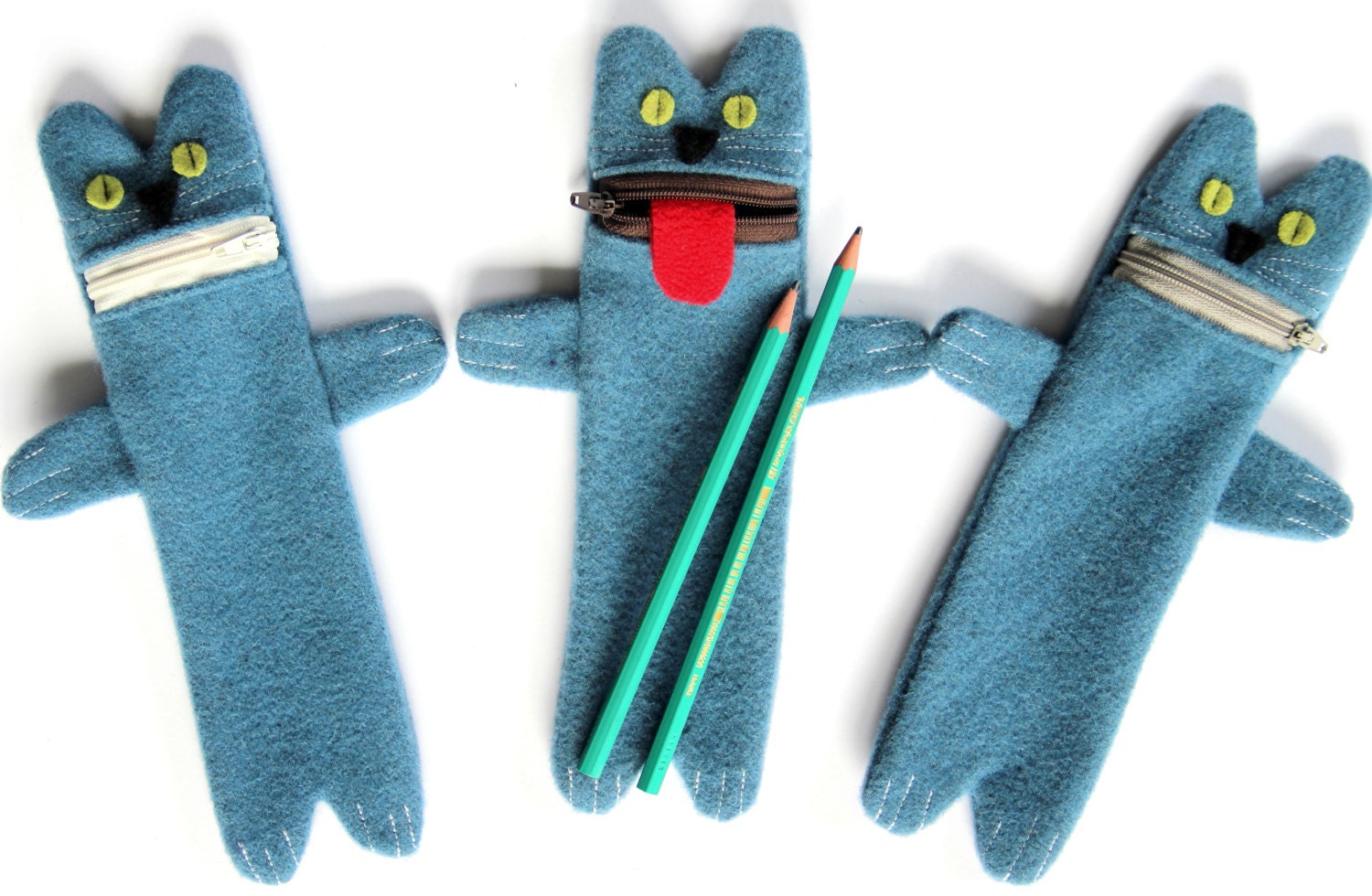 Cat Pencil Case Zippered Woolen Kitty Pen Organizer Blue - Etsy