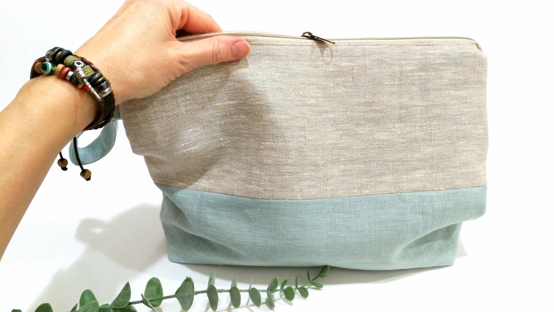 Handmade Linen Project Bag: Large Zippered Knitting/crochet Travel Bag ...