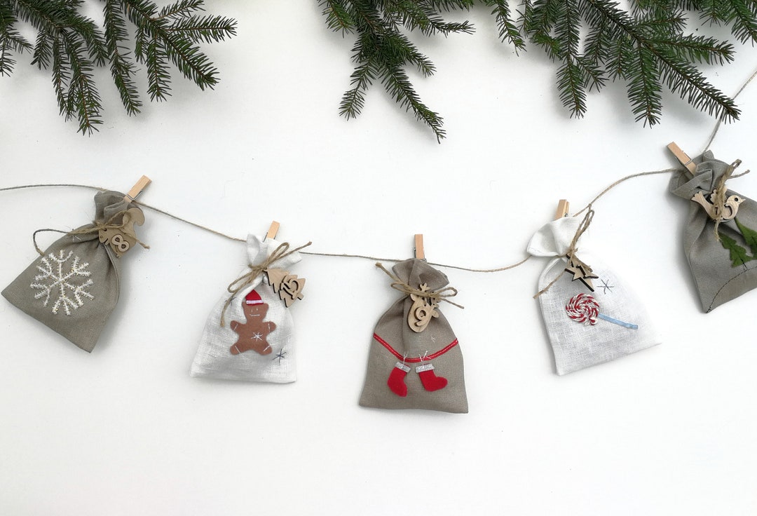 Linen Advent Calendar- Merry Christmas Favor Bags- New Years Gift ...