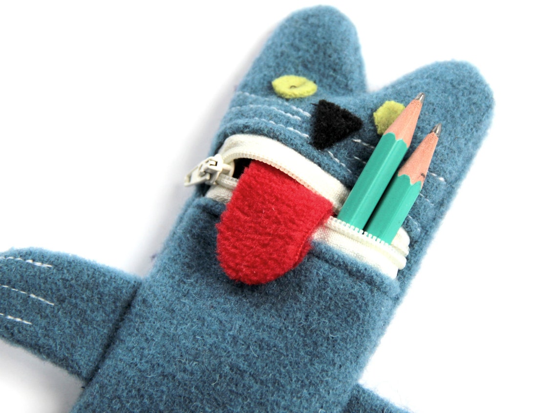 Cat Pencil Case Zippered Woolen Kitty Pen Organizer Blue - Etsy