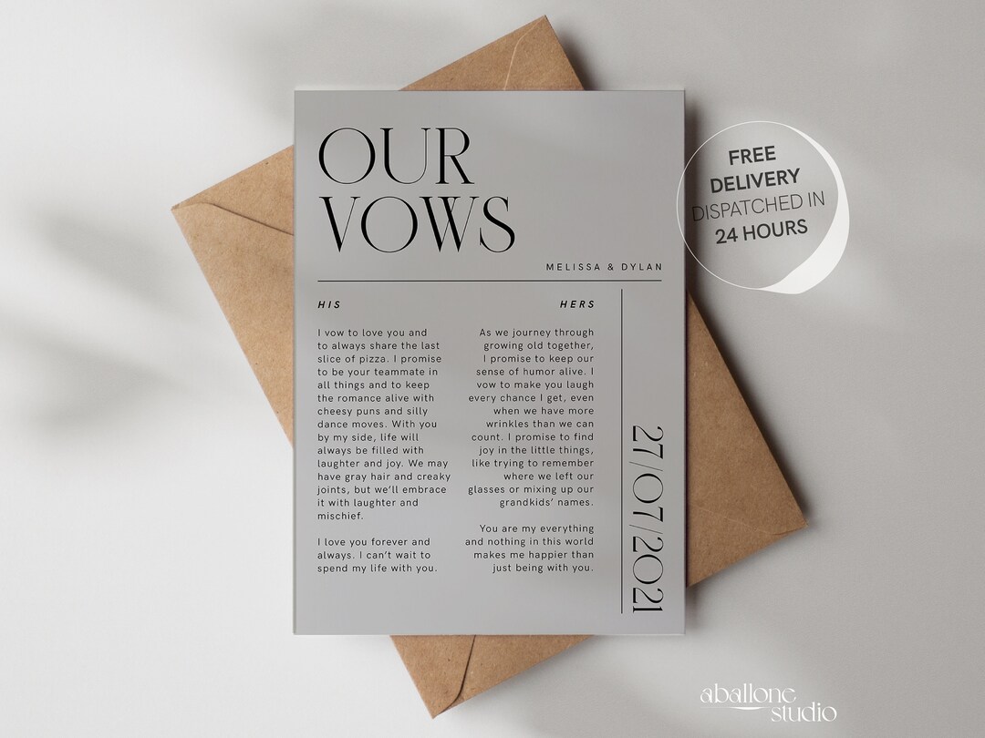 Custom Wedding Vows Card, Personalised Valentines Day Card, Custom ...