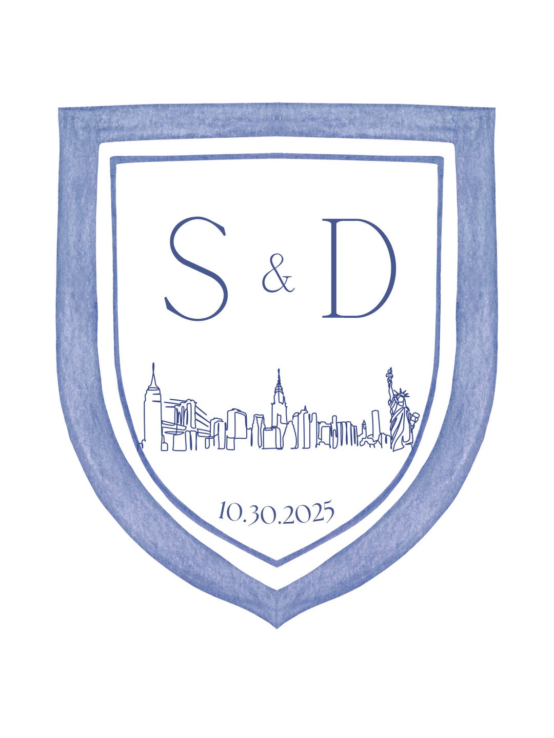 Custom City Skyline Wedding Crest Illustration, Elegant Modern Timeless ...