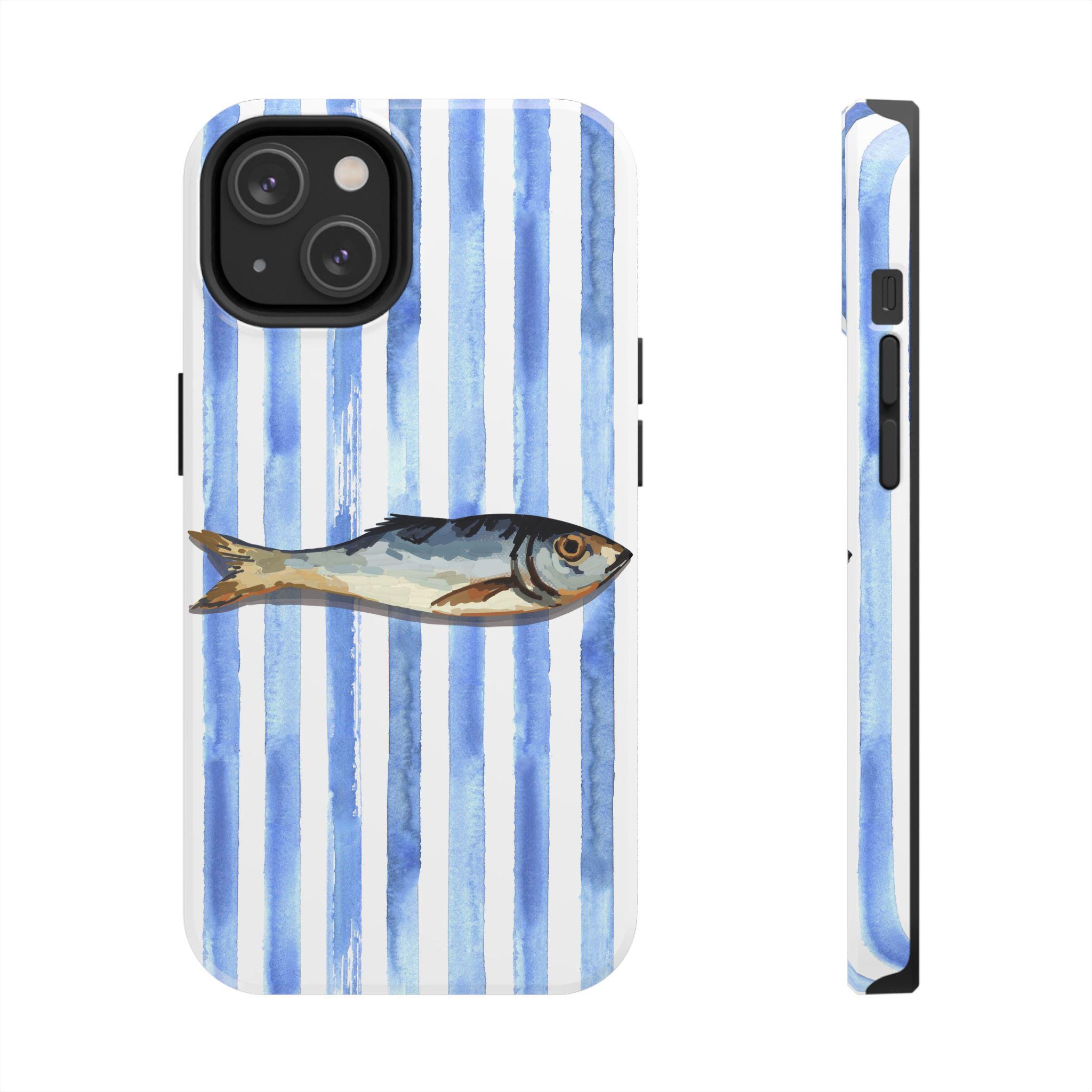 Watercolor Blue Striped Fish iPhone Case, Tough Protective Case ...