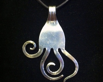 Octopus Necklace Made Out of a Silverware Fork With Red Swarovski ...
