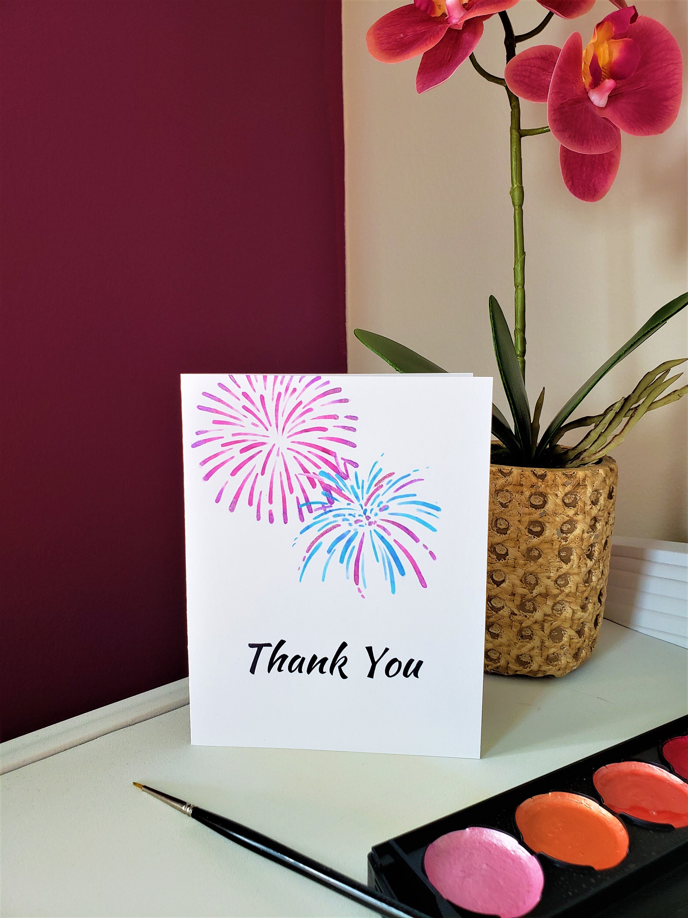Watercolor Firework Thank You Cards / Metallic Watercolor Accent ...
