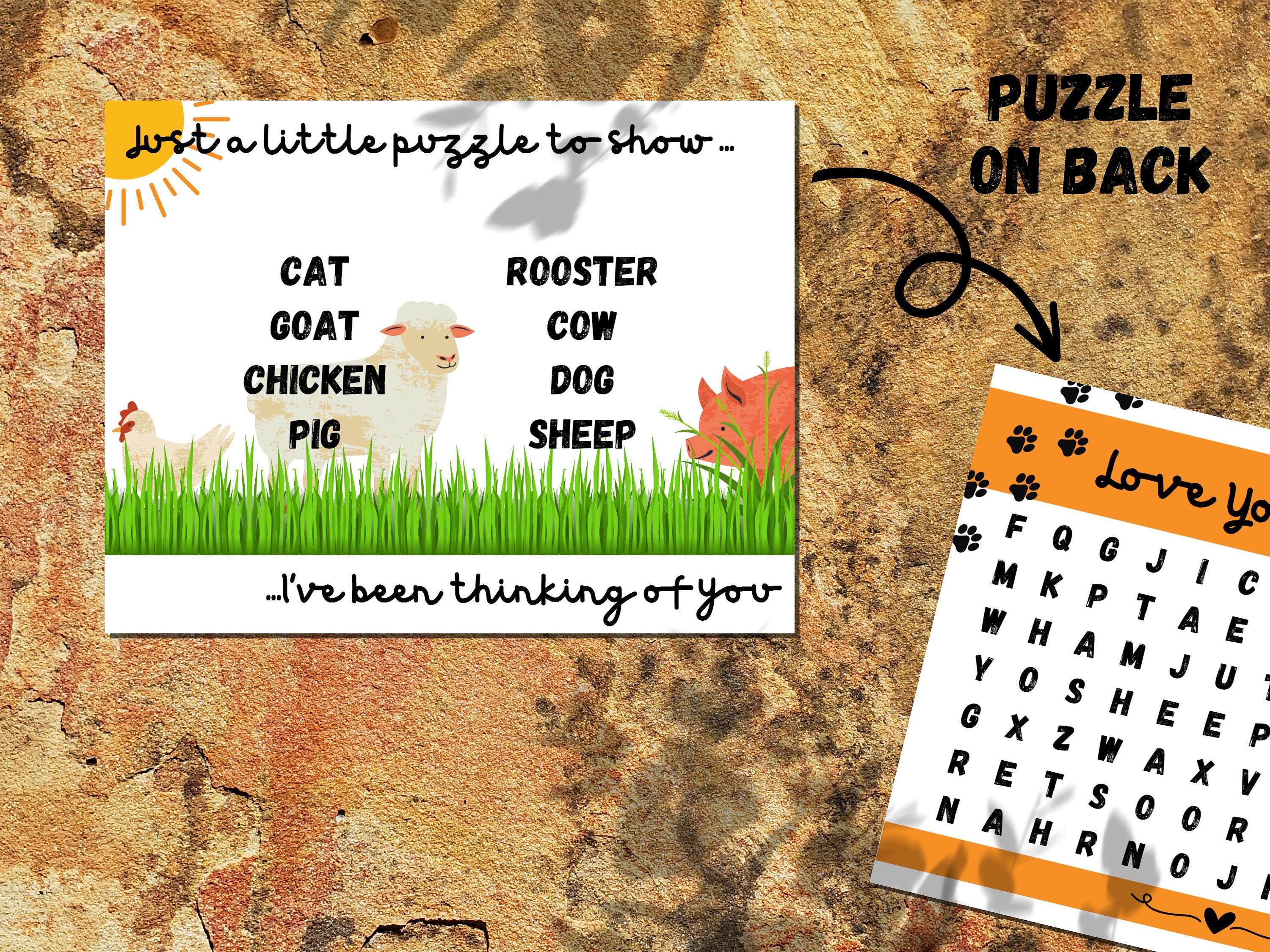 Word Search Puzzle Cards for Kids Long Distance / A2 Flat Cards With ...