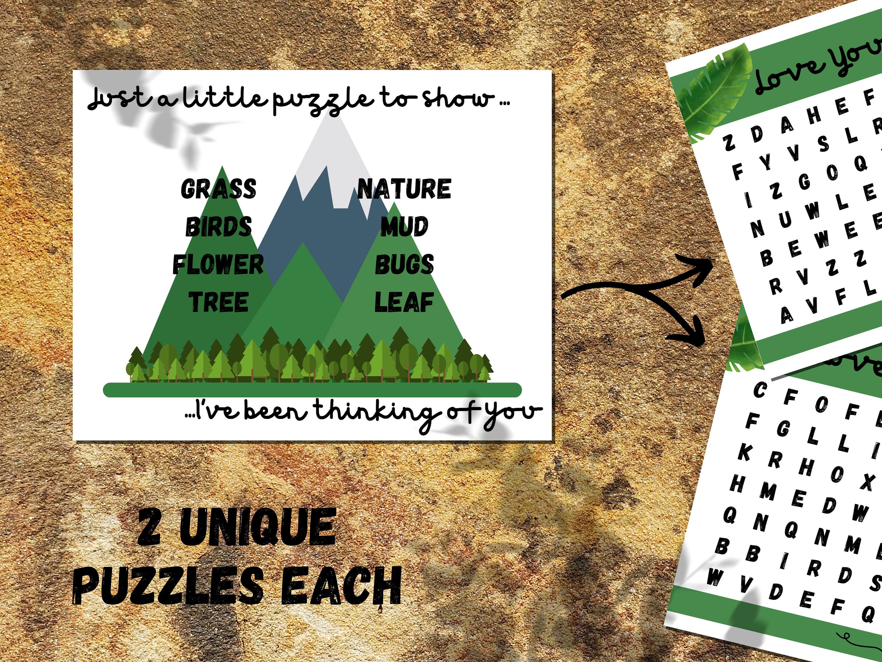 Word Search Puzzle Cards for Kids Long Distance / A2 Flat Cards With ...