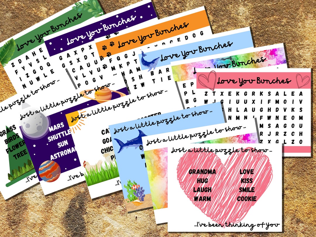 Word Search Puzzle Cards for Kids Long Distance / A2 Flat Cards With ...