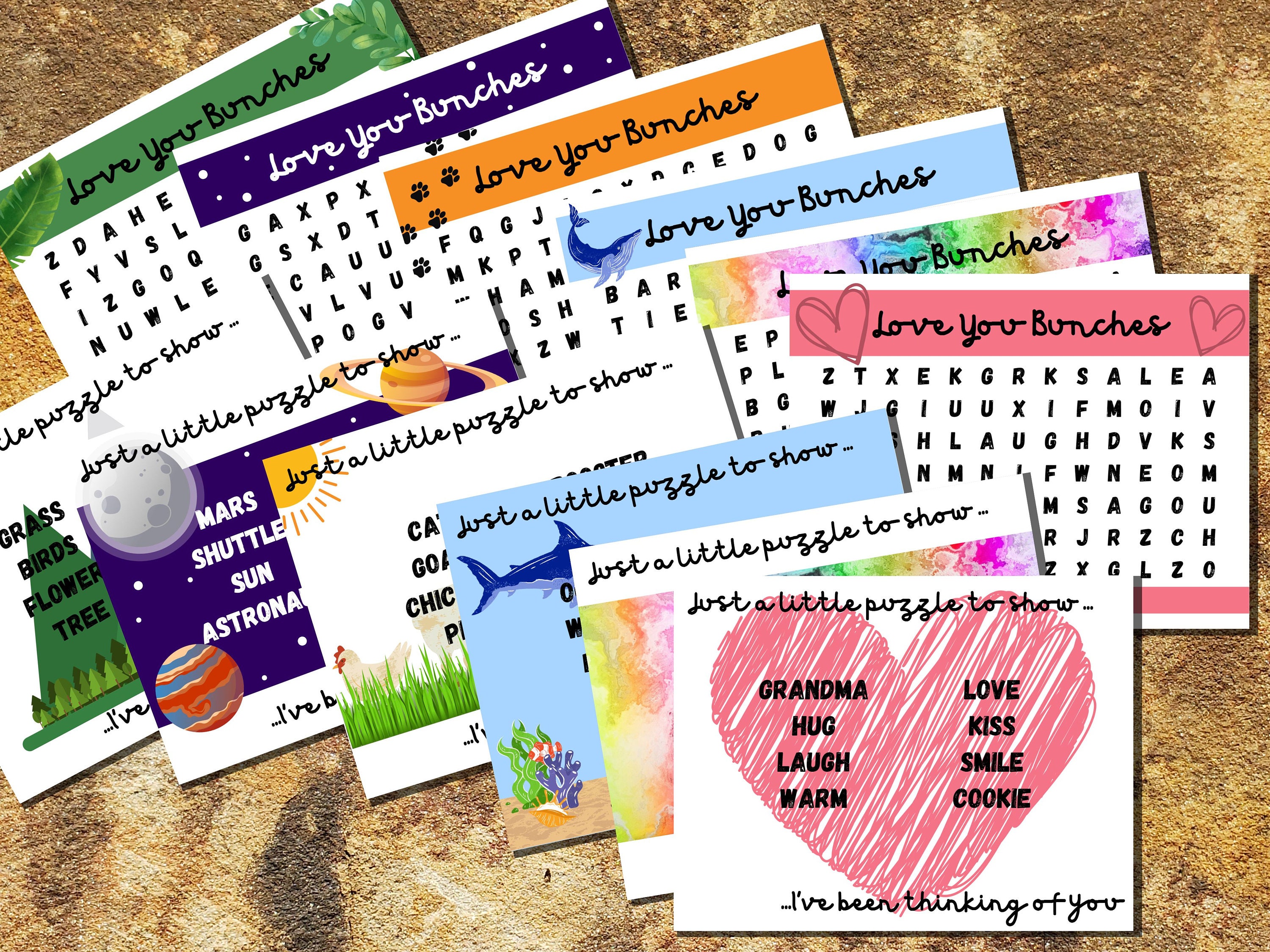 Word Search Puzzle Cards for Kids Long Distance / A2 Flat Cards With ...