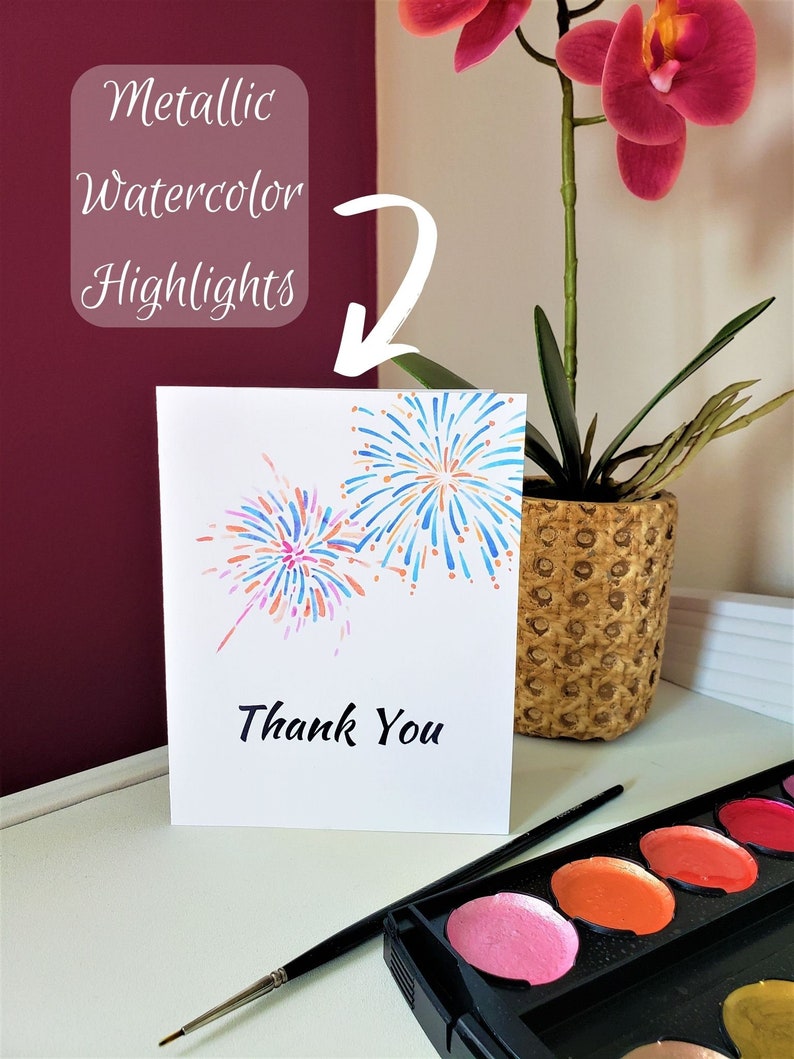 Watercolor Firework Thank You Cards / Metallic Watercolor Accent ...