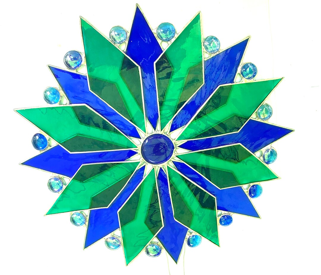 Stained Glass Blue/teal Starburst - Etsy