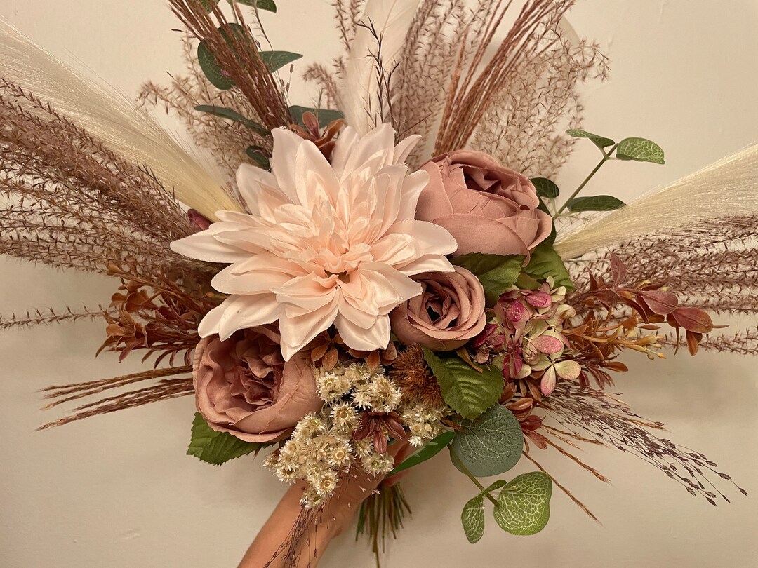 Dusty Rose Pink Bridal Bouquet. Boho Wedding Bouquet With Pampas Grass ...