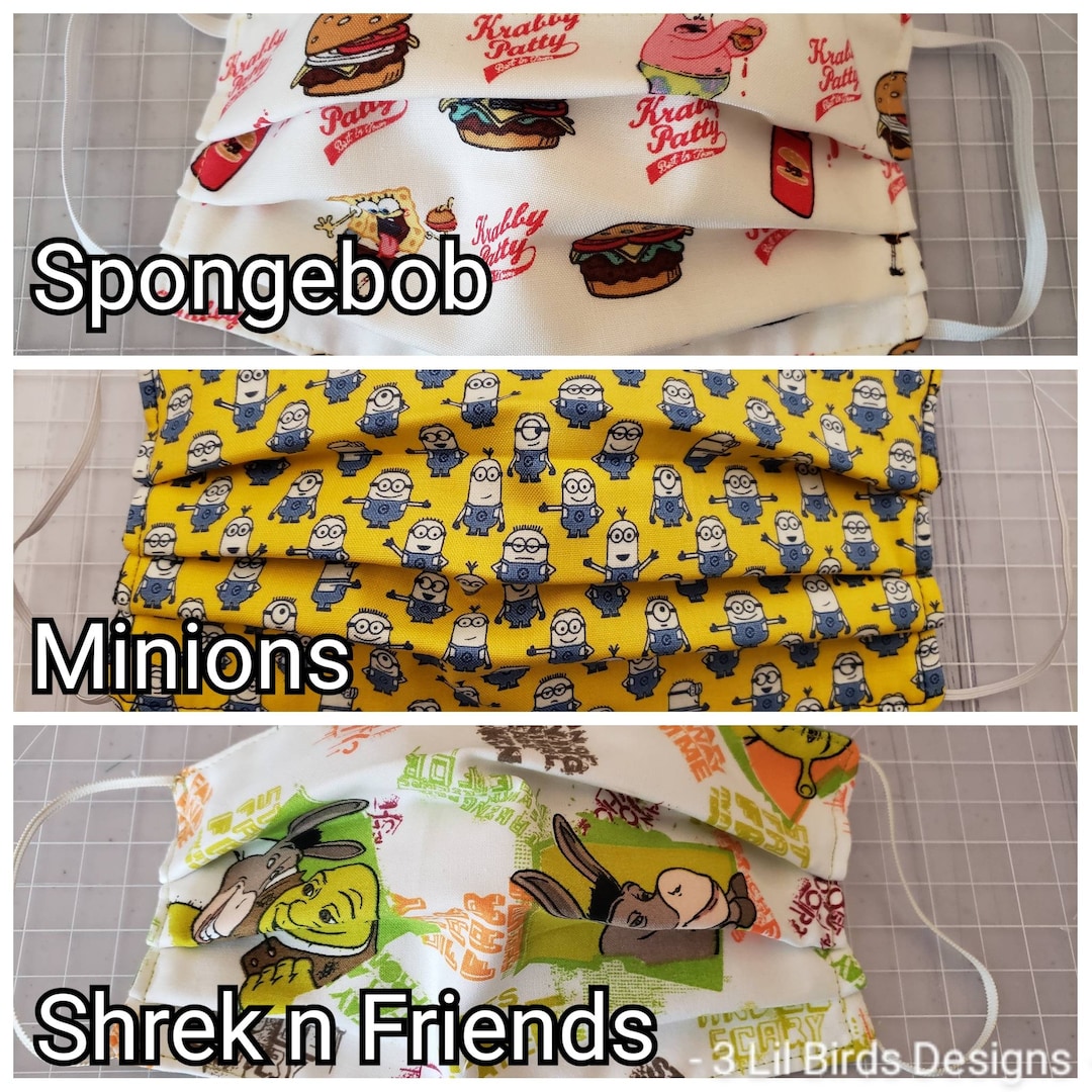 100% Cotton Fabric, Face Masks: Universal Studios Inspired, Spongebob ...