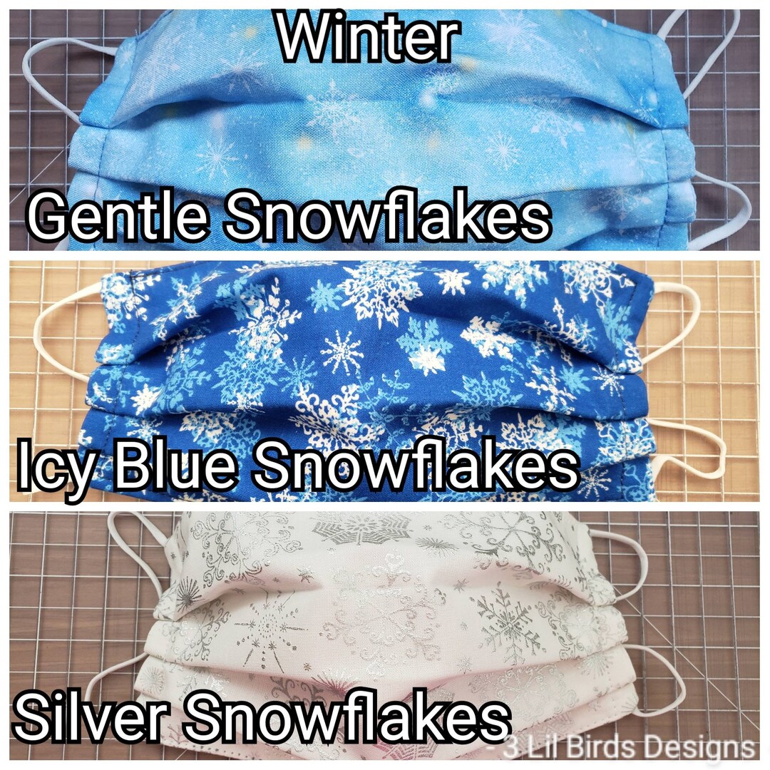100% Cotton, Fabric, Winter, Snowflakes, Face Masks: Gentle Snowflakes ...