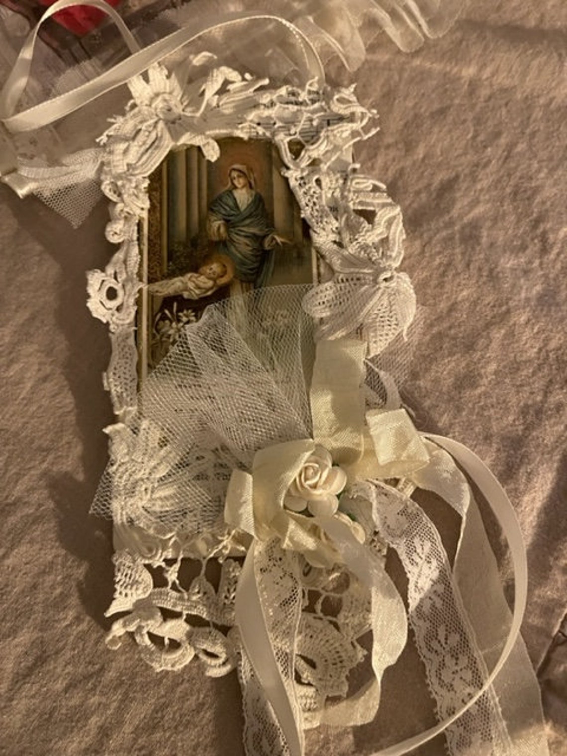 Antique Holy Card Madonna/child/ornament/gift Topper/gift/room - Etsy