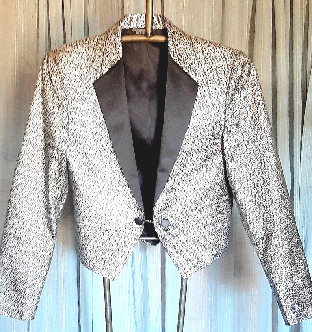 Silver and Black Falcone Tuxedo Type Jacket. Button Closure at Waist ...