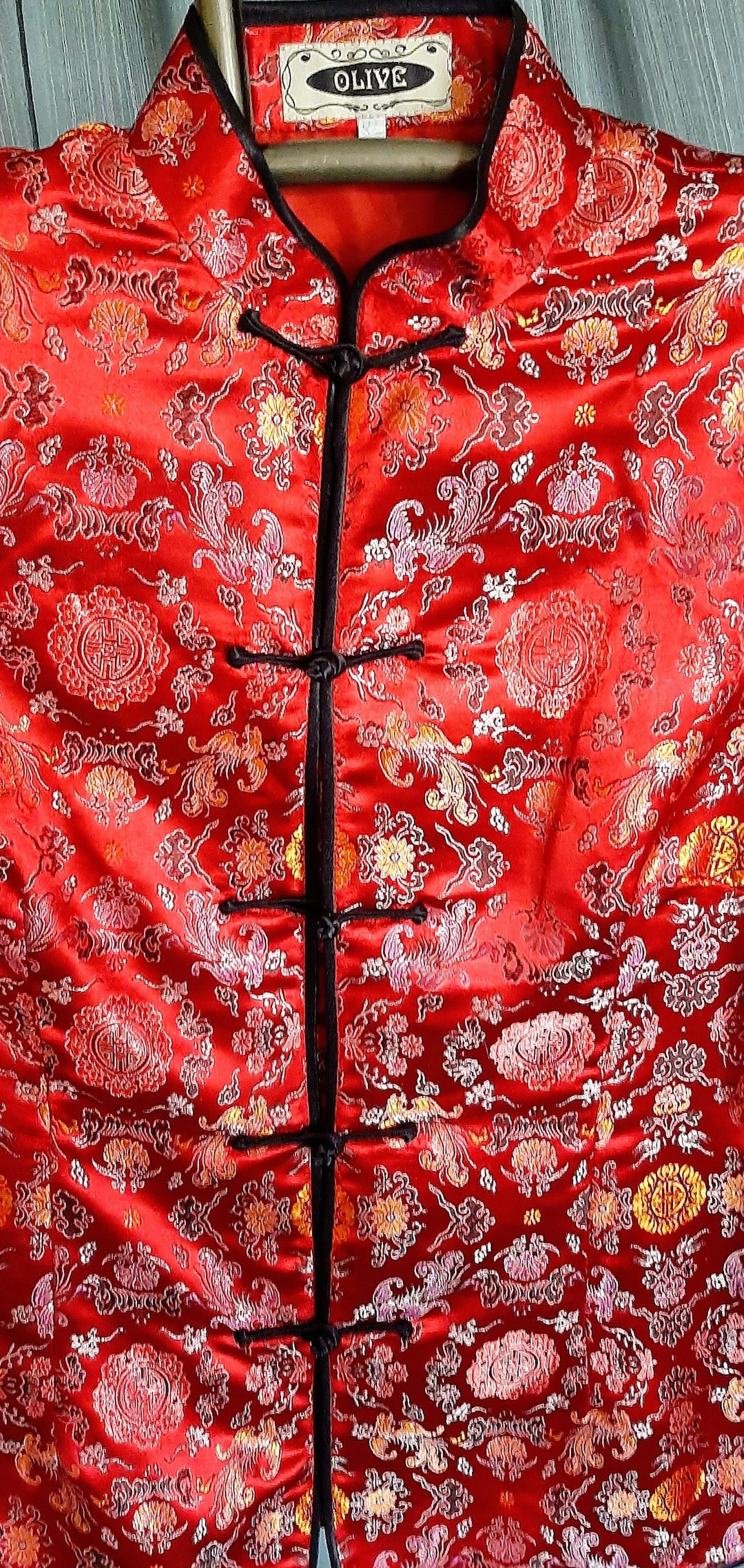 Red, Orange and Gold Olive Asian Jacket With Black Trim and Frog ...