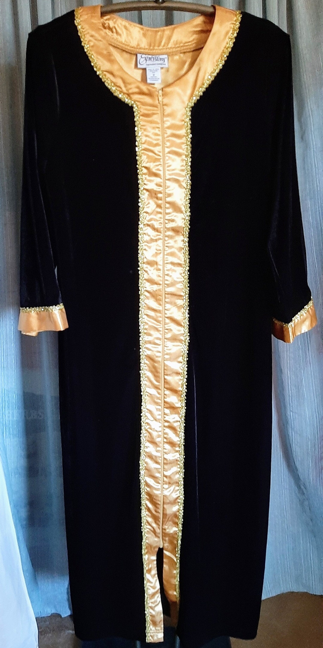 Vintage Expressions Black Velvety Long Sleeved, Floor Length House Robe ...