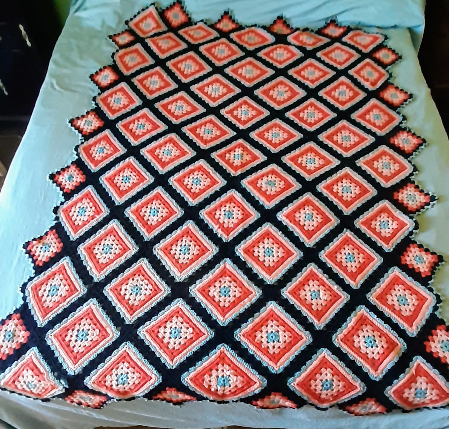 Vintage Diamond Pattern Afghan in Great Southwest Colors in Excellent ...