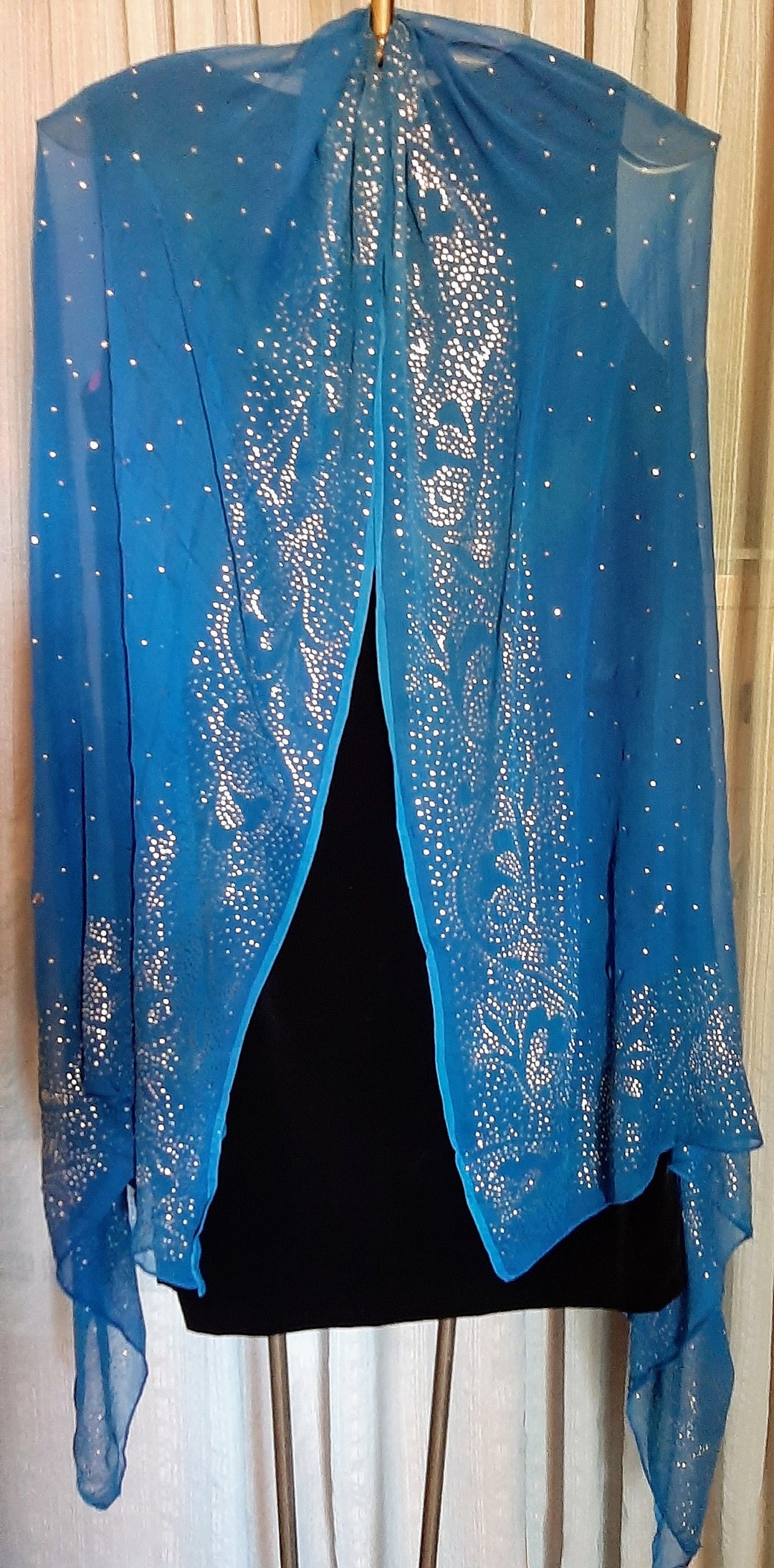 Beautiful Dark Teal Sheer Shawl With Silver Embellishments in - Etsy