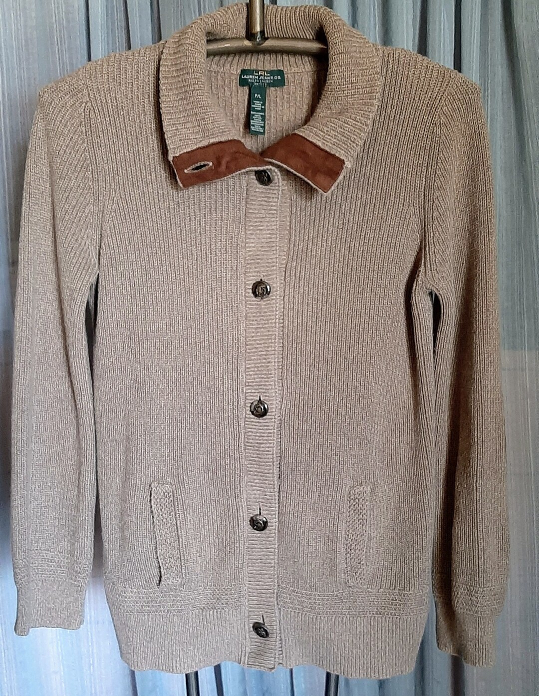 LRL Lauren Jean's Co.cotton Button up Sweater With Pockets, Patch ...