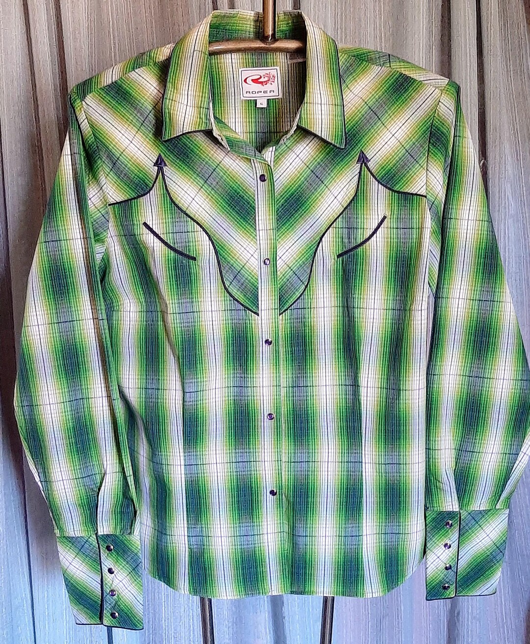 Vintage 80s-90s Greens, Blue and Black Plaid Womens Western Cut Roper ...