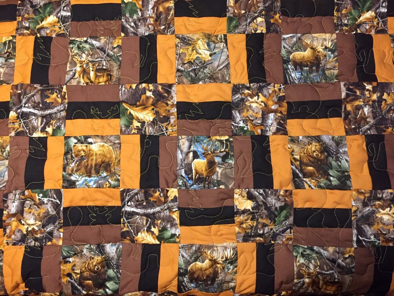 Handmade Hunting Quilt, Wildlife Quilt, Deer, Elk, Bear and Turkey ...