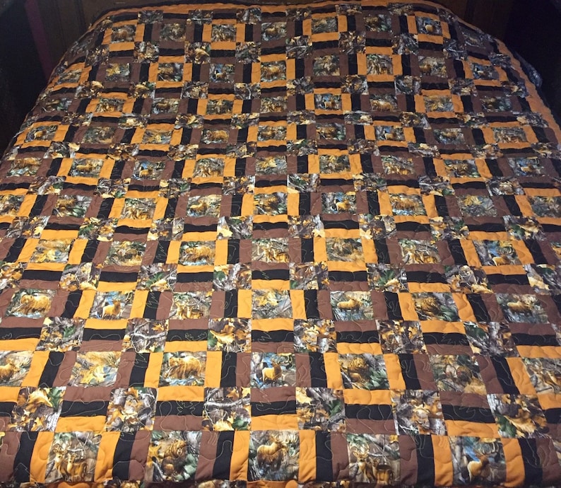 Handmade Hunting Quilt, Wildlife Quilt, Deer, Elk, Bear and Turkey ...