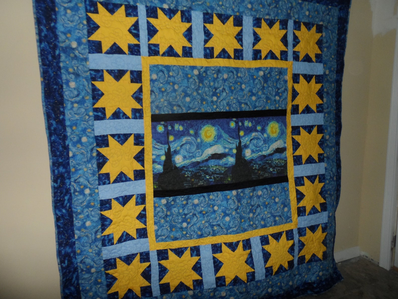 Queen size quilts Van Gogh quilt blue quilt Starry Nights | Etsy