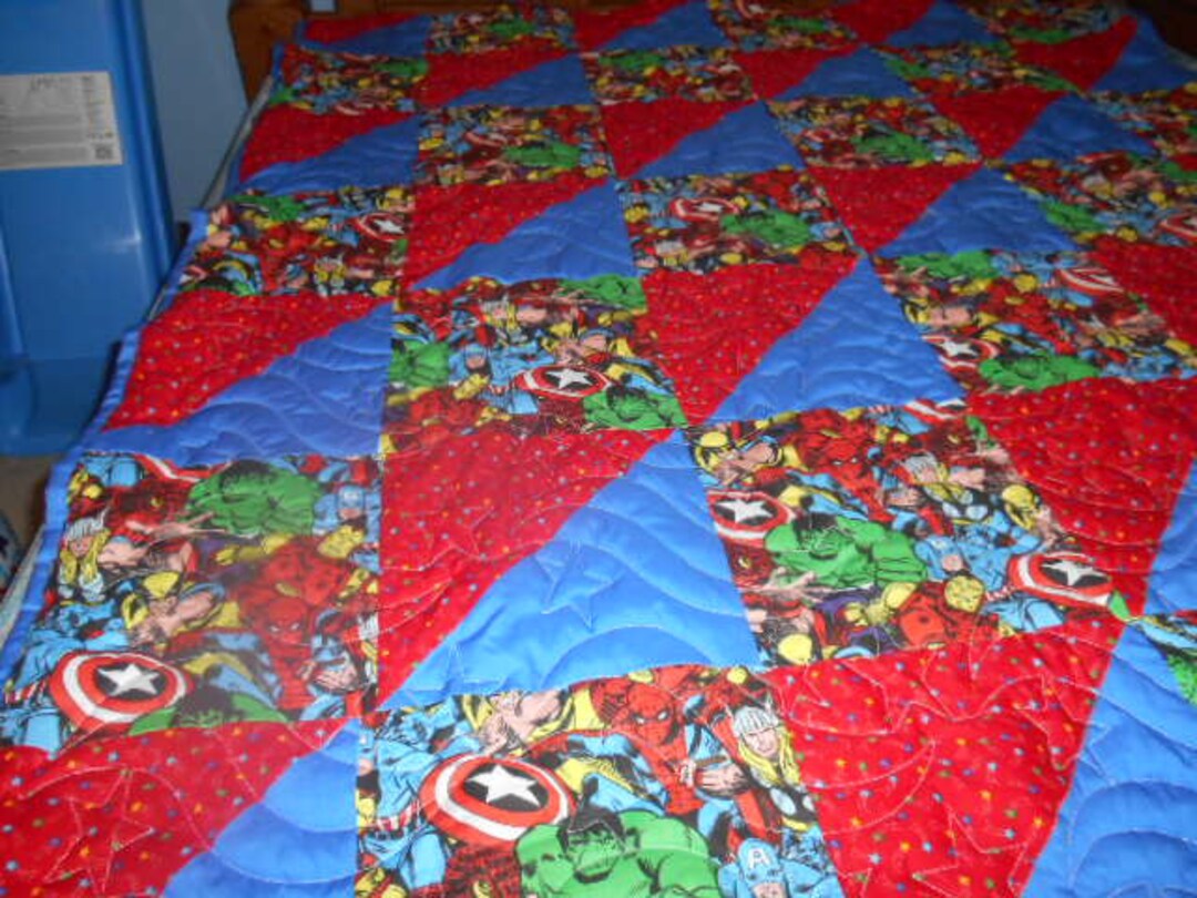 Handmade Marvels Quilt, Super Heroes, Child Quilt, Bedroom Decor ...