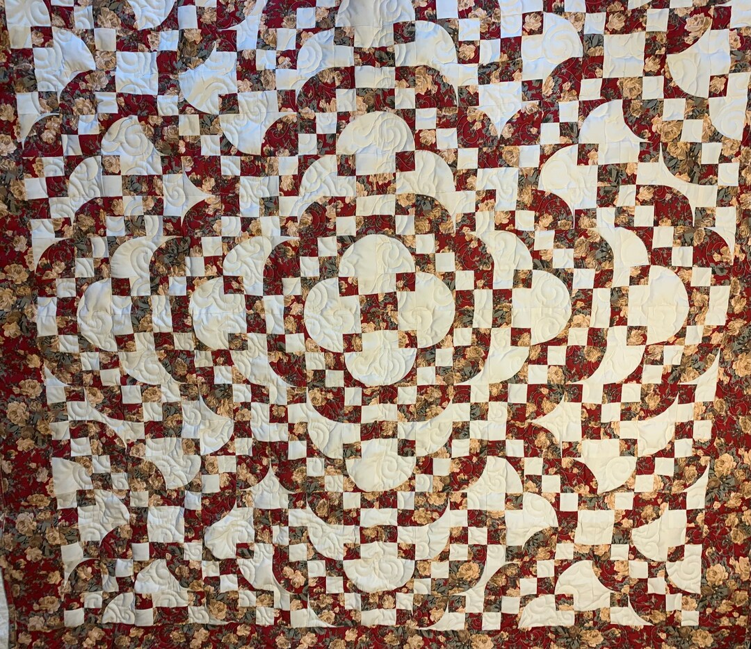 Handmade Quilts, Burgundy and Cream Quilt, Floral Quilt, Lap Quilt ...