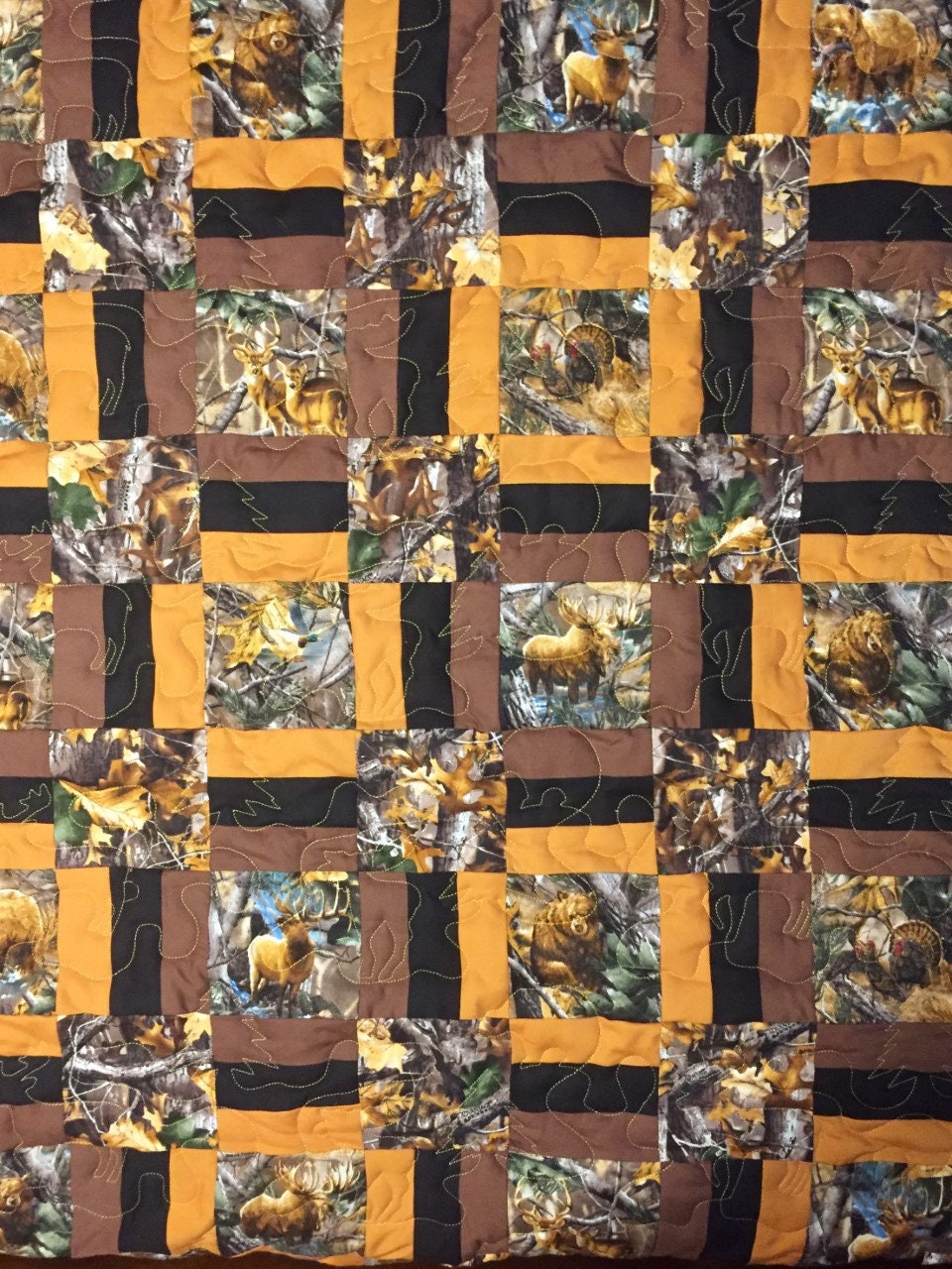 Handmade Hunting Quilt, Wildlife Quilt, Deer, Elk, Bear and Turkey ...