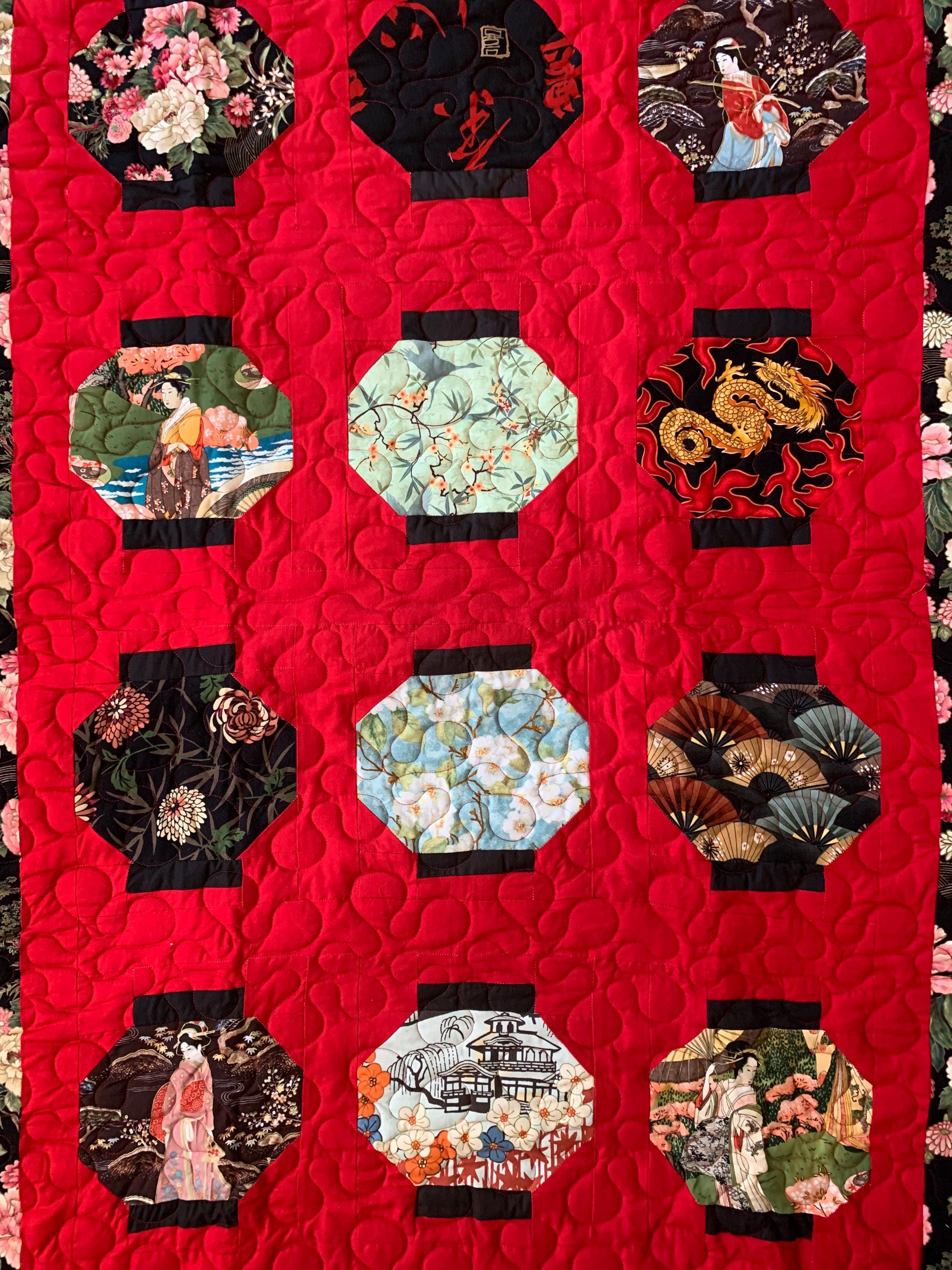 Handmade Chinese Lanterns Quilt, Quilted Throw, Wall Decor, 38" X 56 ...