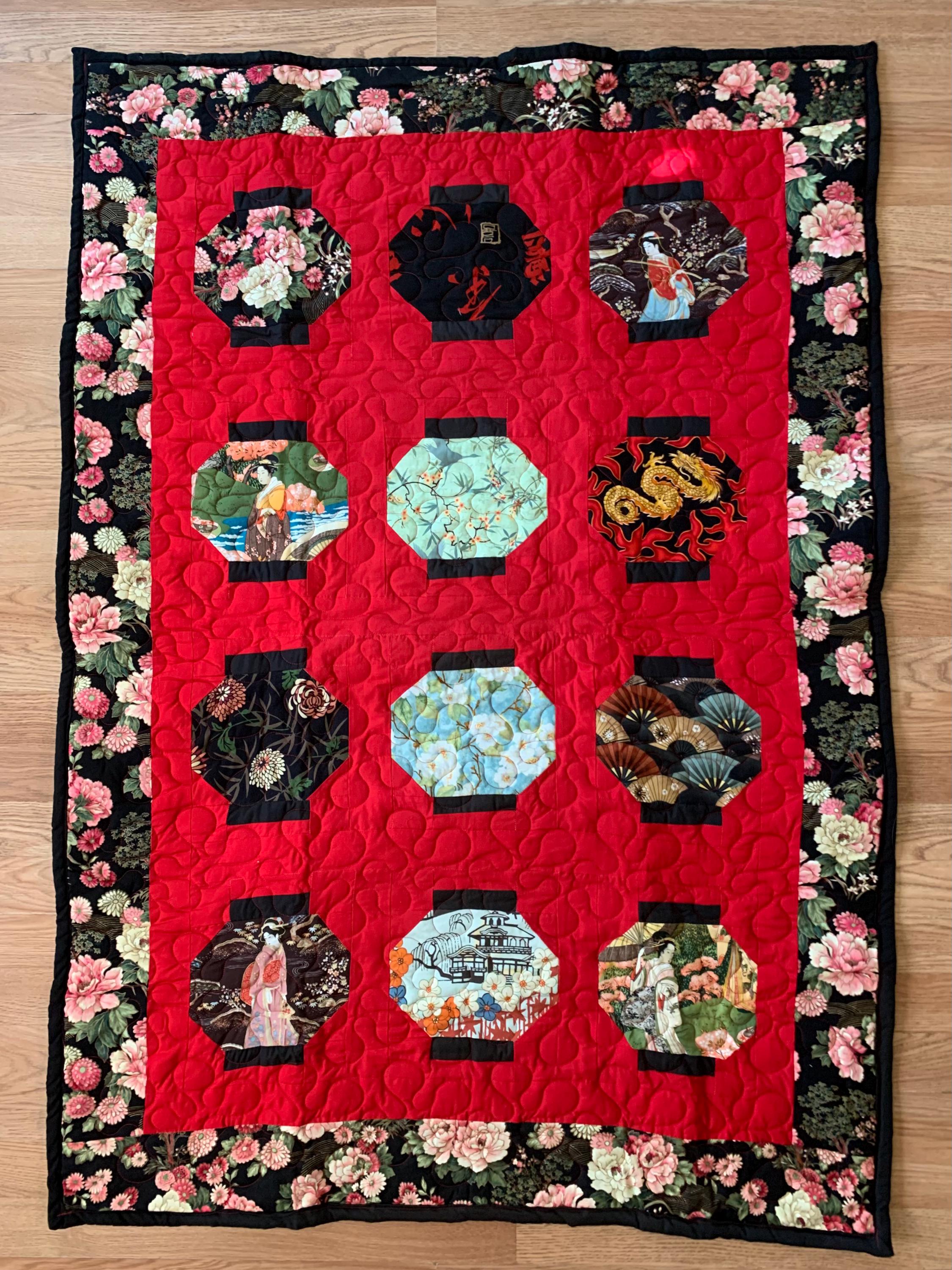 Handmade Chinese Lanterns Quilt, Quilted Throw, Wall Decor, 38" X 56 ...
