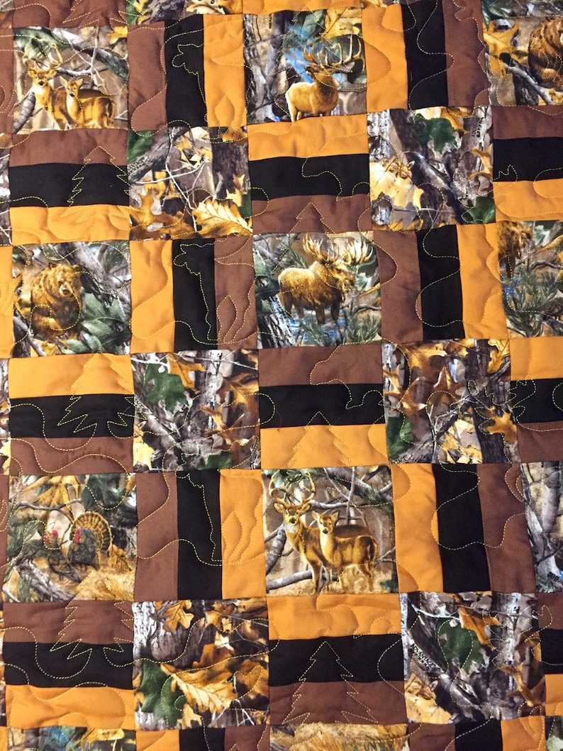 Handmade Hunting Quilt, Wildlife Quilt, Deer, Elk, Bear and Turkey ...
