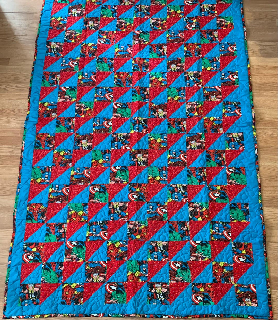 Handmade Avengers Twin Quilt, Super Hero Decor, 59" X 92", 100% Cotton ...