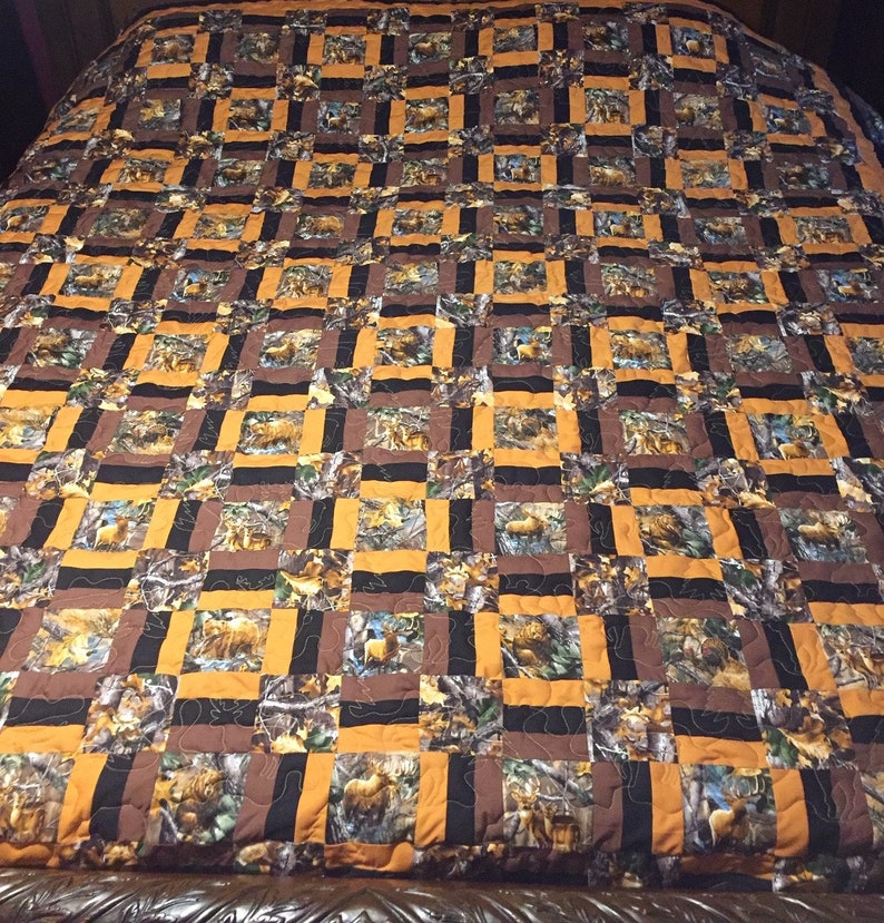 Handmade Hunting Quilt, Wildlife Quilt, Deer, Elk, Bear and Turkey ...