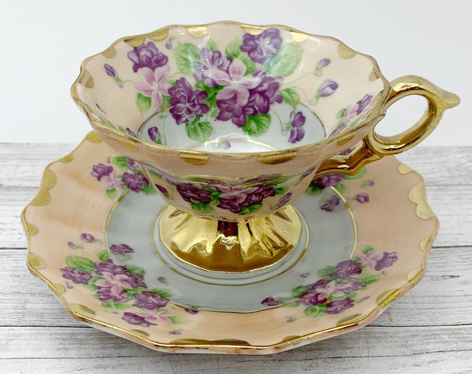 Lefton Violets Tea Cup and Saucer - Japanese Chintz Tea Cup - Etsy