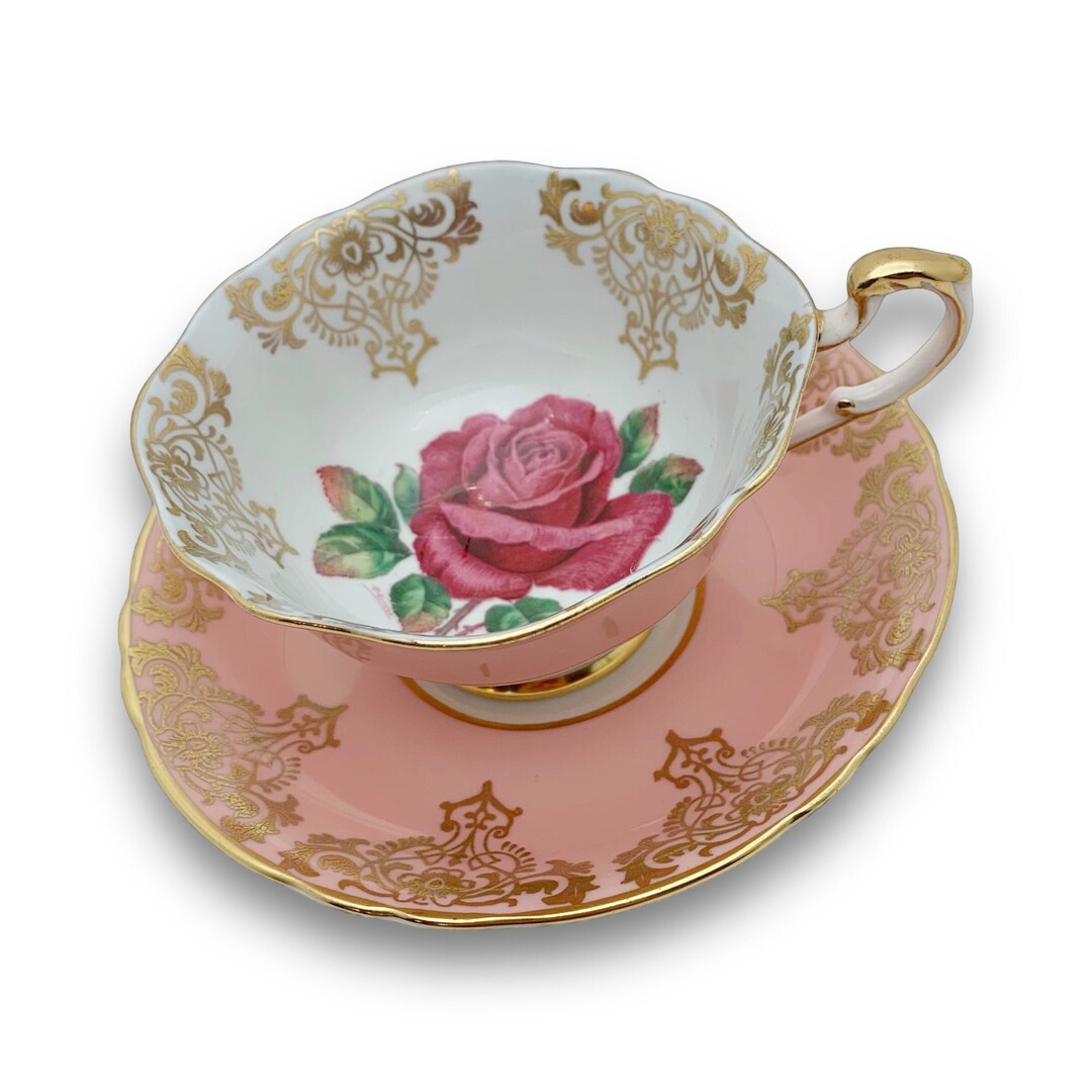 Paragon R Johnson Floating Rose Tea Cup and Saucer Light Blue Inside ...